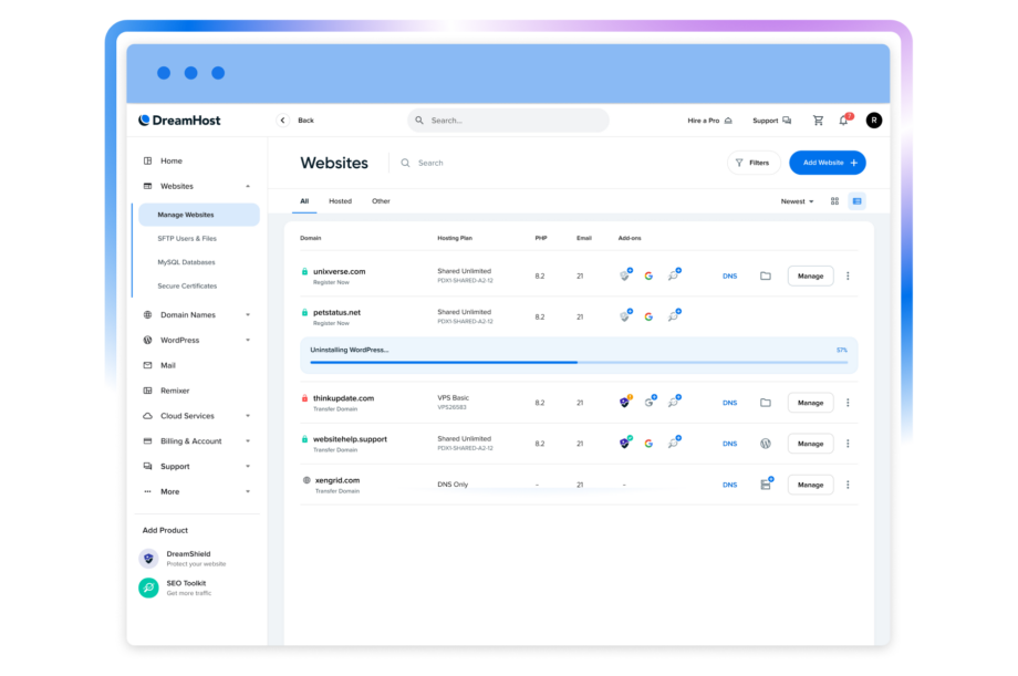 Panel Updates: “Manage Websites” Enhancements 2.0 - DreamHost