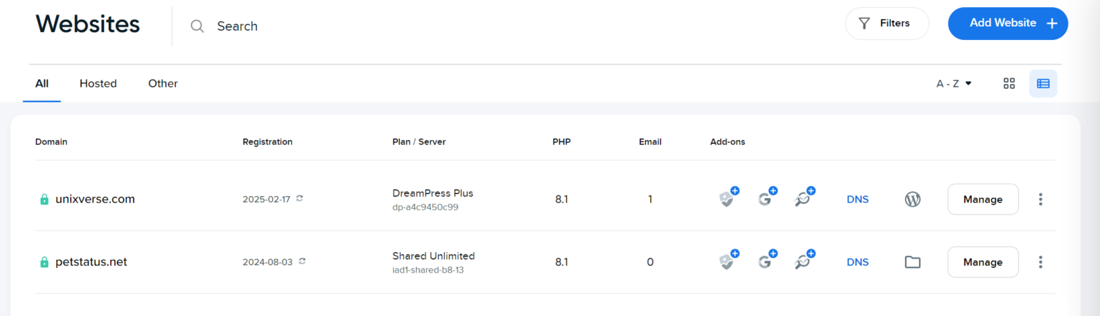Panel Updates: “Manage Websites” Enhancements 2.0 - DreamHost